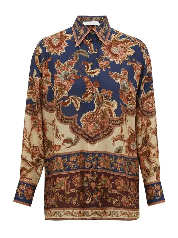 Zimmermann Printed Silk Long-sleeve Shirt