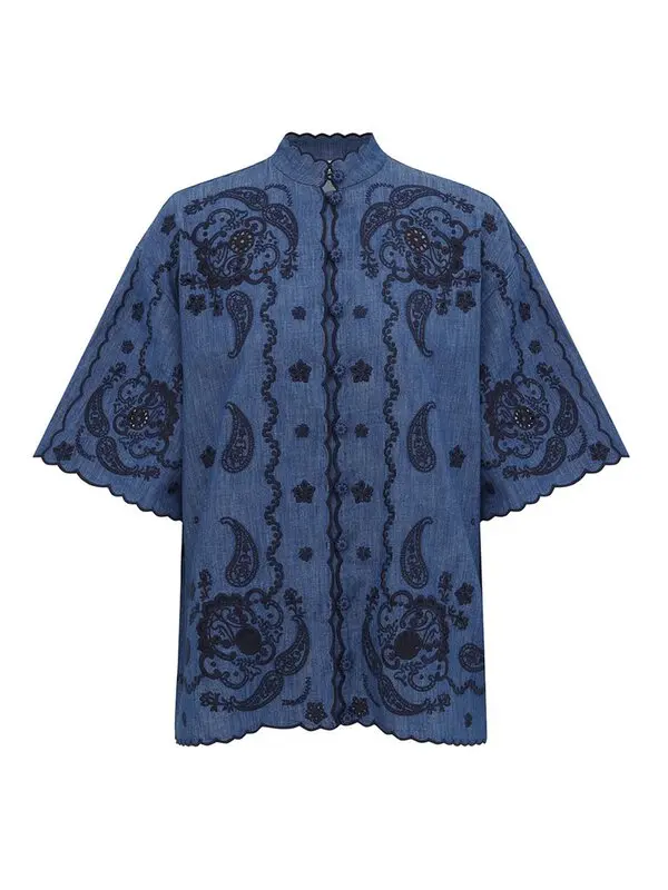 Zimmermann Scalloped Toggle Button Shirt With Embroidery