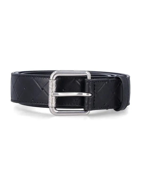 Bottega Veneta Quilted Leather Belt With Engraved Buckle - Nero