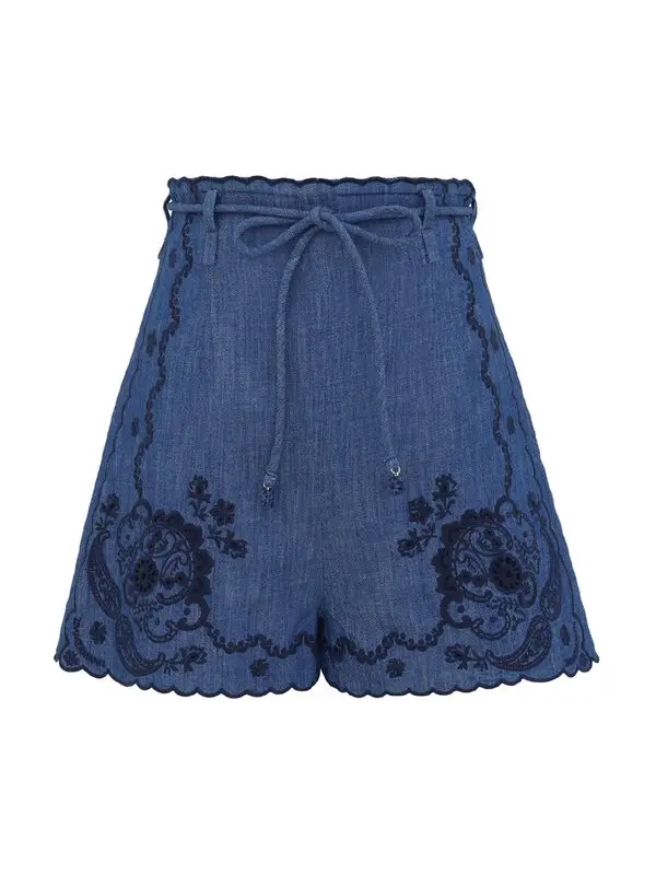 Zimmermann High-waisted Embroidered Mini Shorts - Blu