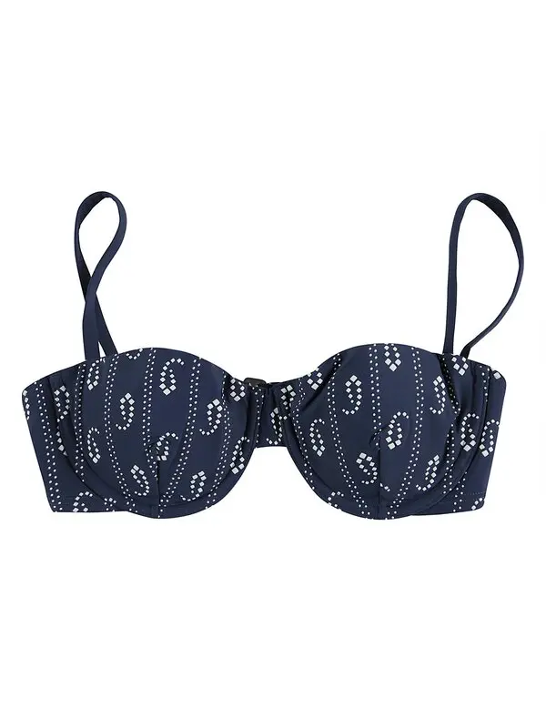 Tory Burch Printed Sweetheart Neckline Bikini Top - Navy