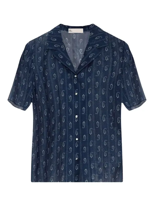 Tory Burch Short Sleeve Paisley Print Button-up Shirt
