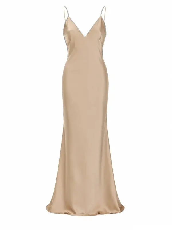TOM FORD Embellished V-neck Maxi Slip Dress - Beige