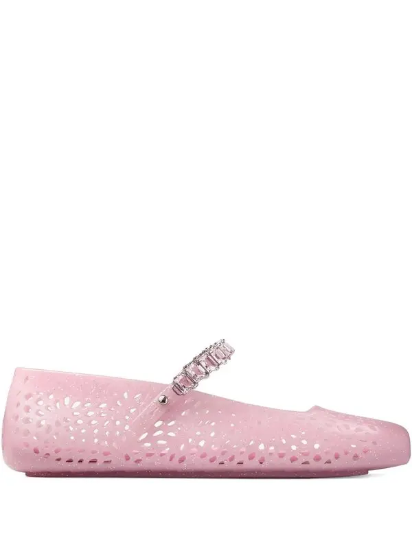 JIMMY CHOO Translucent Mary Jane Flats With Crystal Embellishments - Rosa