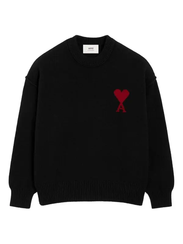 AMI Paris Wool De Coeur Crewneck Sweater - Black