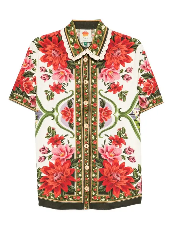 Farm Rio Oversized Floral Print Short Sleeve Shirt - Multicolor