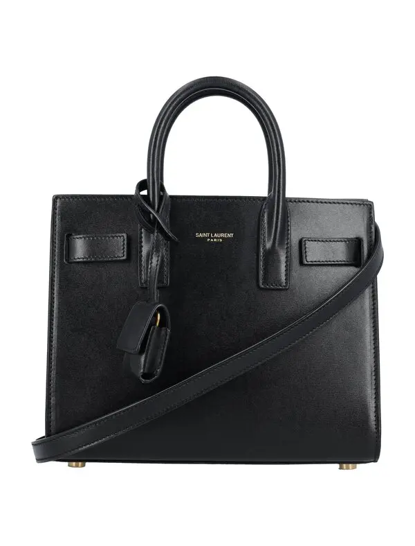 Saint Laurent Mini Structured Leather Bag With Adjustable Strap - Nero