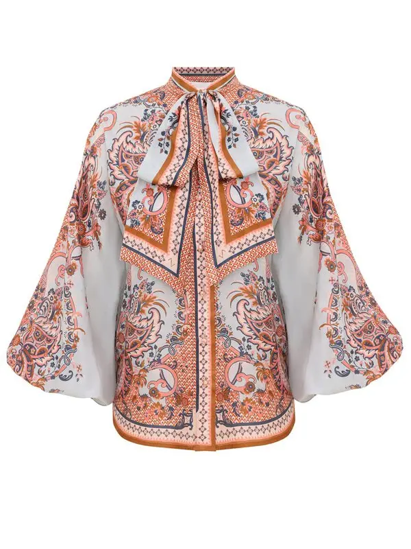 Zimmermann Printed Silk Blouse With Bow Detail - Multicolor