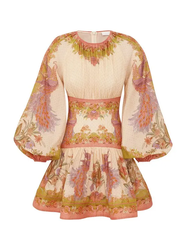 Zimmermann Elongated Waistband Ruffled Mini Dress With Metallic Fiber - Rosa