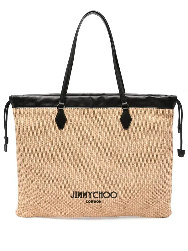 JIMMY CHOO Woven Tote Bag With Drawstring Closure - Beige