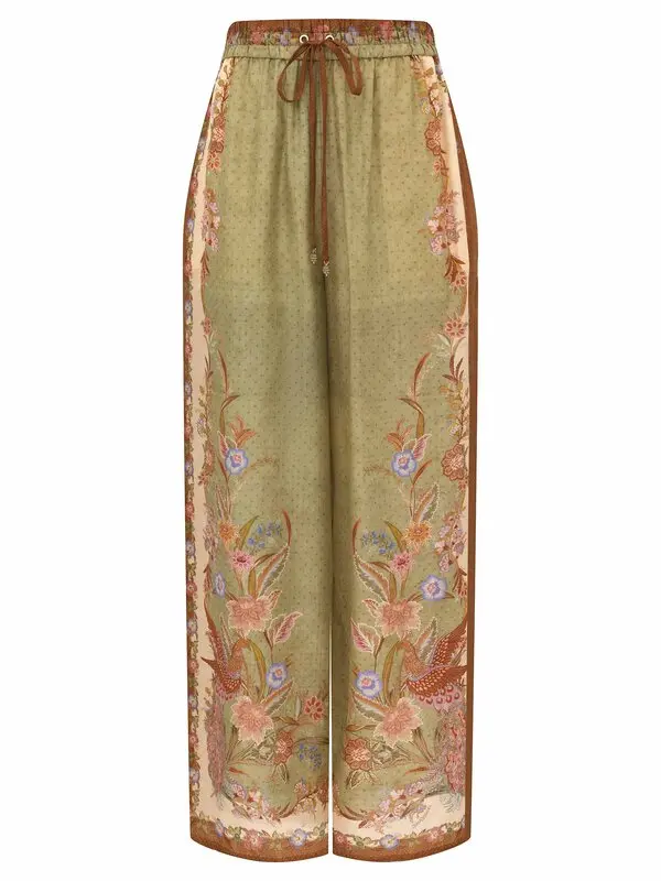 Zimmermann High-waisted Printed Silk Trousers - Verde