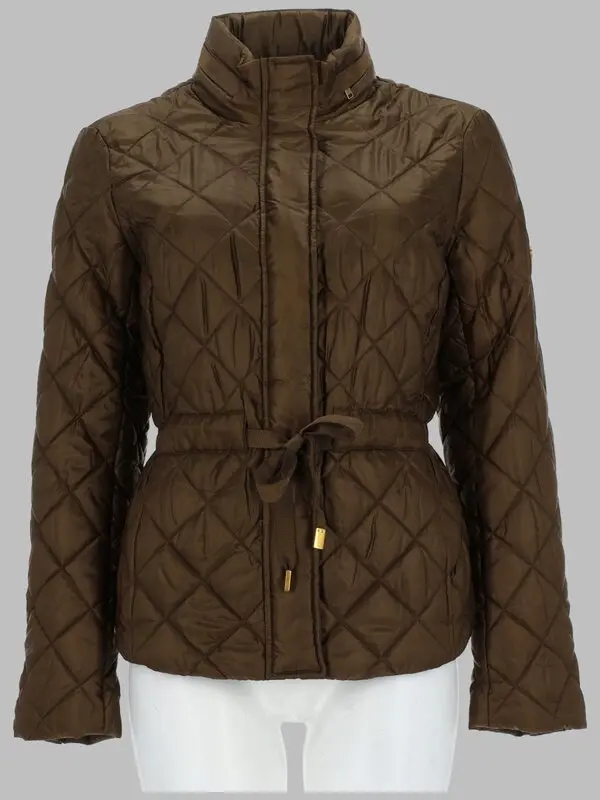 Michael Kors Quilted Puffer Jacket With Tie Waist - Green
