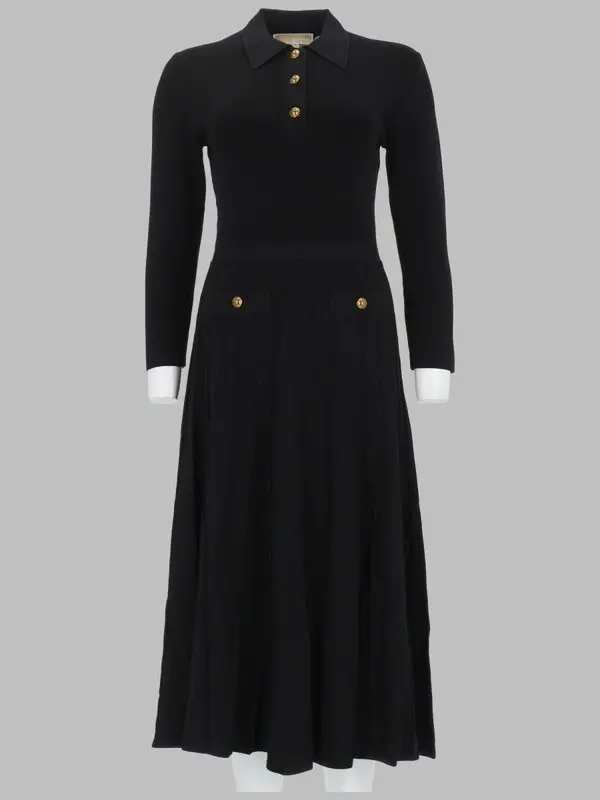 Michael Kors Collared Button Detailed Ribbed Midi Dress