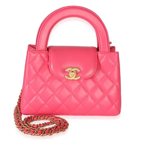 Chanel Dark Shiny Aged Calfskin Quilted Nano Kelly Shopper - Pink