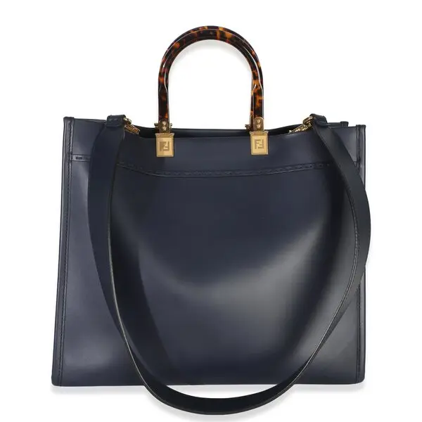 Fendi Navy Vitello King Embossed Sunshine Shopper Tote - Blue