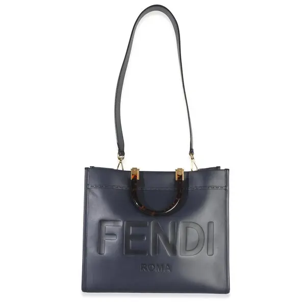Fendi Navy Vitello King Embossed Sunshine Shopper Tote - Blue