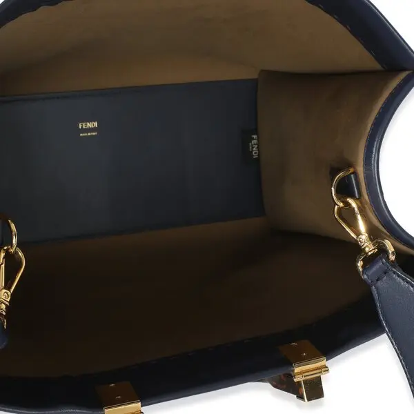 Fendi Navy Vitello King Embossed Sunshine Shopper Tote - Blue