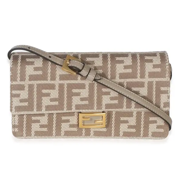Fendi Ff Jacquard Wallet On Chain Baguette - Tan