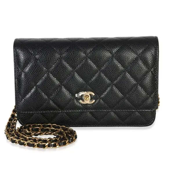 Chanel Quilted Caviar Wallet On Chain - Black
