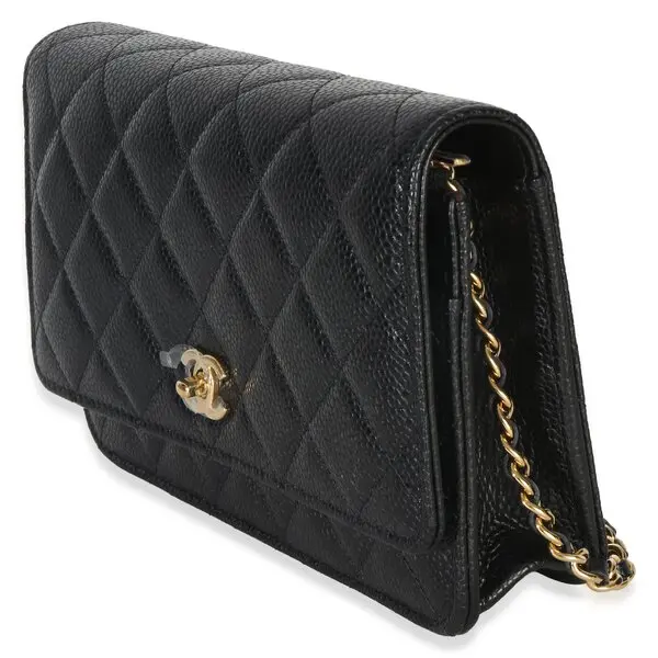Chanel Quilted Caviar Wallet On Chain - Black