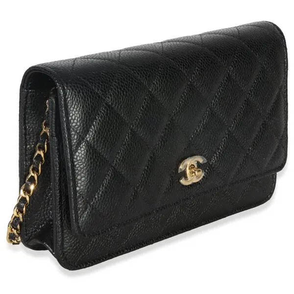 Chanel Quilted Caviar Wallet On Chain - Black