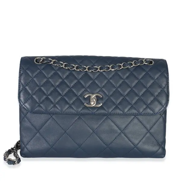 Chanel Metallic Quilted Calfskin In The Business Flap Bag - Blue