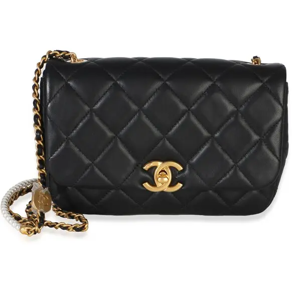 Chanel Quilted Lambskin Pearly Chain Flap Bag - Black