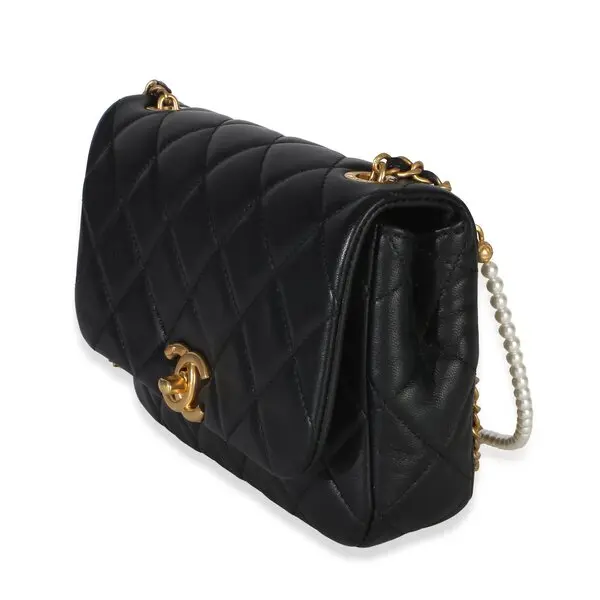 Chanel Quilted Lambskin Pearly Chain Flap Bag - Black