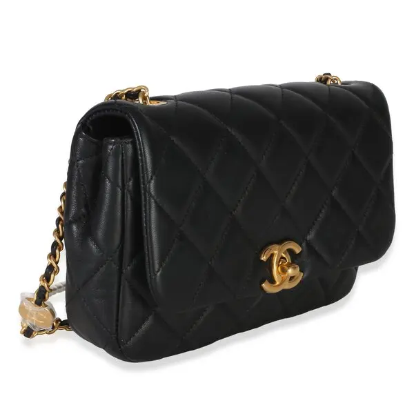 Chanel Quilted Lambskin Pearly Chain Flap Bag - Black