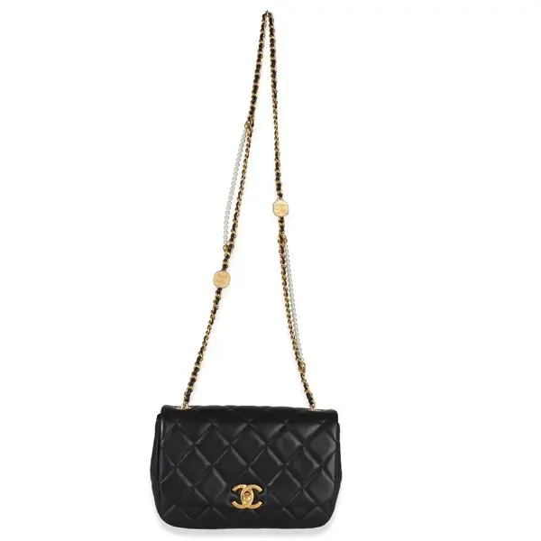 Chanel Quilted Lambskin Pearly Chain Flap Bag - Black