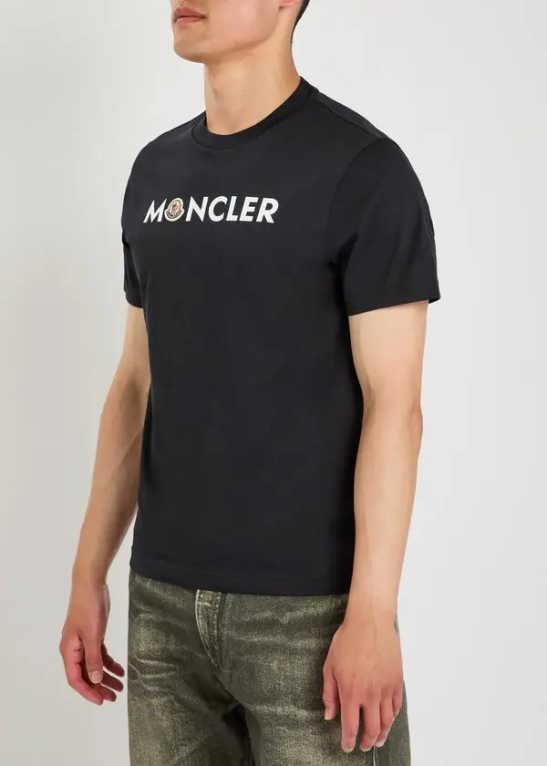 Moncler Logo-print And Appliquéd Cotton T-shirt - Navy