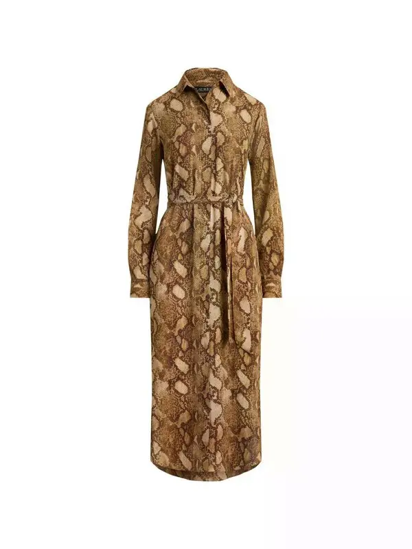 Ralph Lauren Python Print Belted Midi Shirtdress