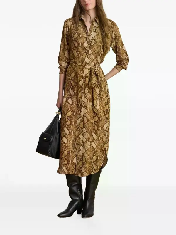 Ralph Lauren Python Print Belted Midi Shirtdress