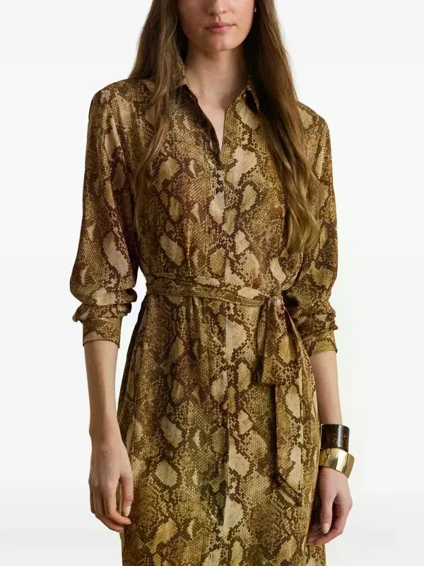 Ralph Lauren Python Print Belted Midi Shirtdress