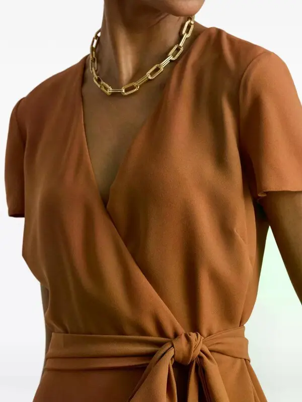 Ralph Lauren Belted Surplice Midi Dress - Orange