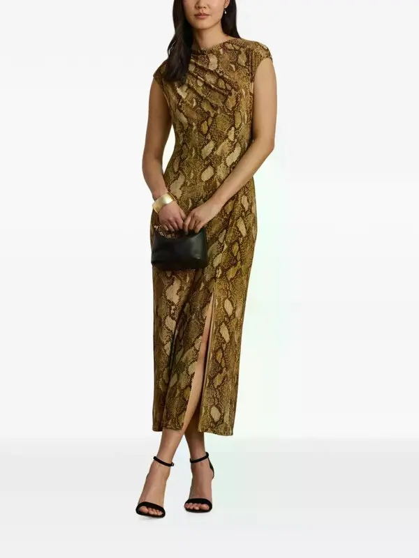 Ralph Lauren Python-print Jersey Cap-sleeve Midi Dress