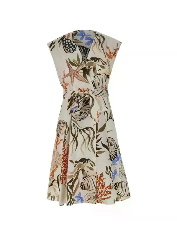Marella Printed Sleeveless V-neck Wrap Dress
