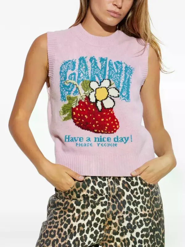 GANNI Strawberry Intarsia Knit Vest