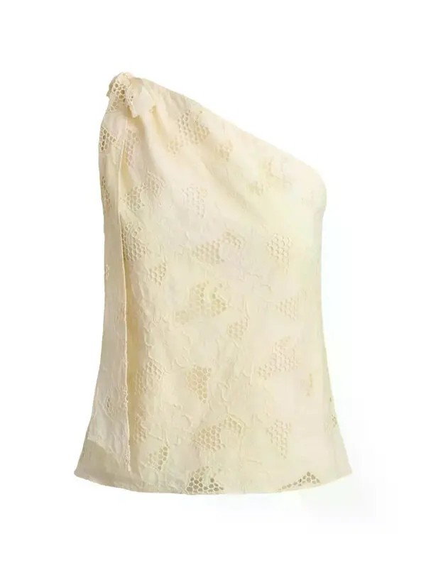 Ralph Lauren One-shoulder Floral Eyelet Blouse