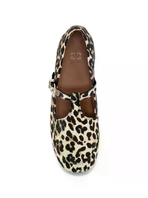 GANNI Leopard-print Buckle-fastening Ballet Flats