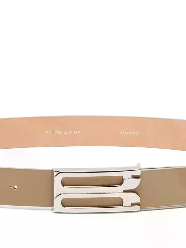 Victoria Beckham Dorian Monogram Buckle Leather Belt - Neutrals