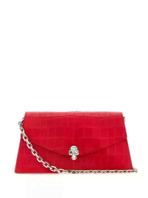 Alexander McQueen Skull Croc Effect Shoulder Bag - Red