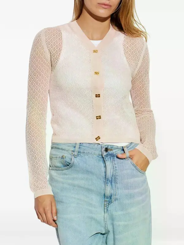 GANNI Pointelle-knit Logo-button Cardigan