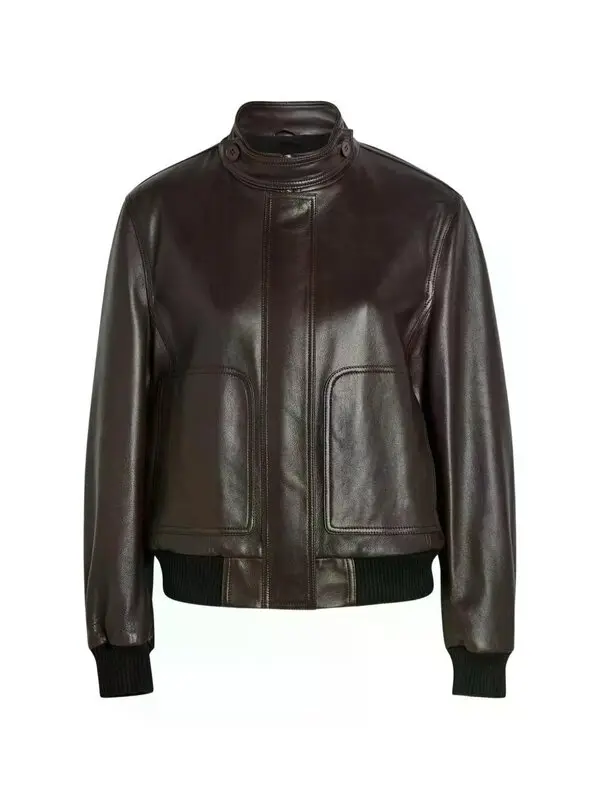 Nour Hammour Rios High-neck Zip-up Leather Bomber Jacket - Brown