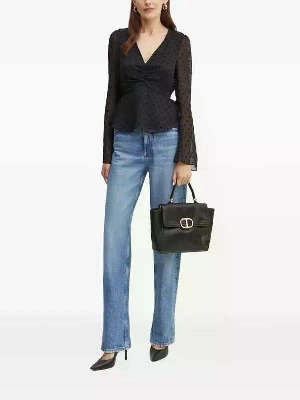 Guess Olympe Polka-dot Sheer V-neck Peplum Top