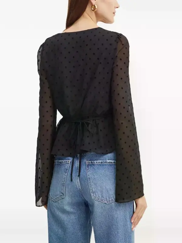 Guess Olympe Polka-dot Sheer V-neck Peplum Top
