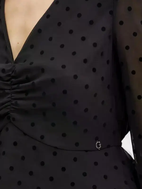 Guess Olympe Polka-dot Sheer V-neck Peplum Top