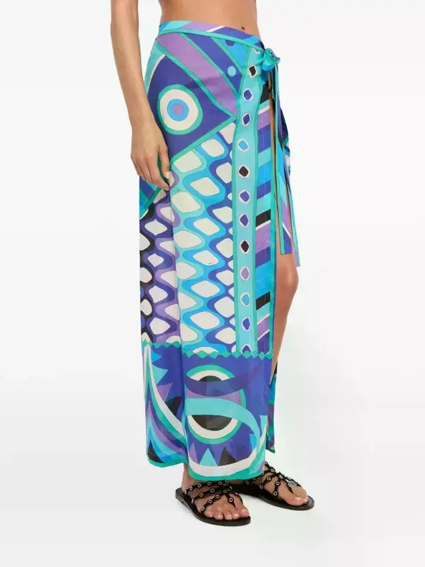Emilio Pucci Vivara Print Cotton Sarong Skirt - Blue