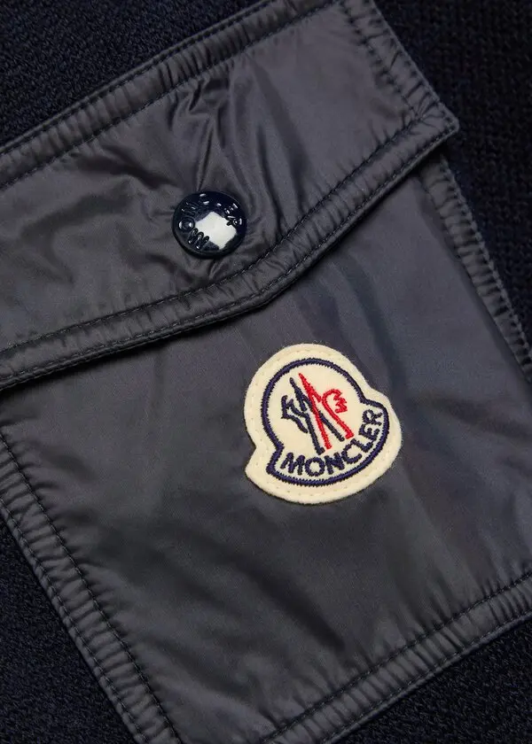 Moncler Crew Neck Wool Jumper With Contrasting Sleeve Pocket