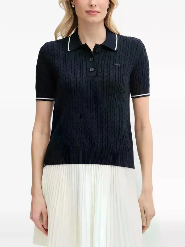 Lacoste Cable Knit Polo Shirt With Contrast Tipping